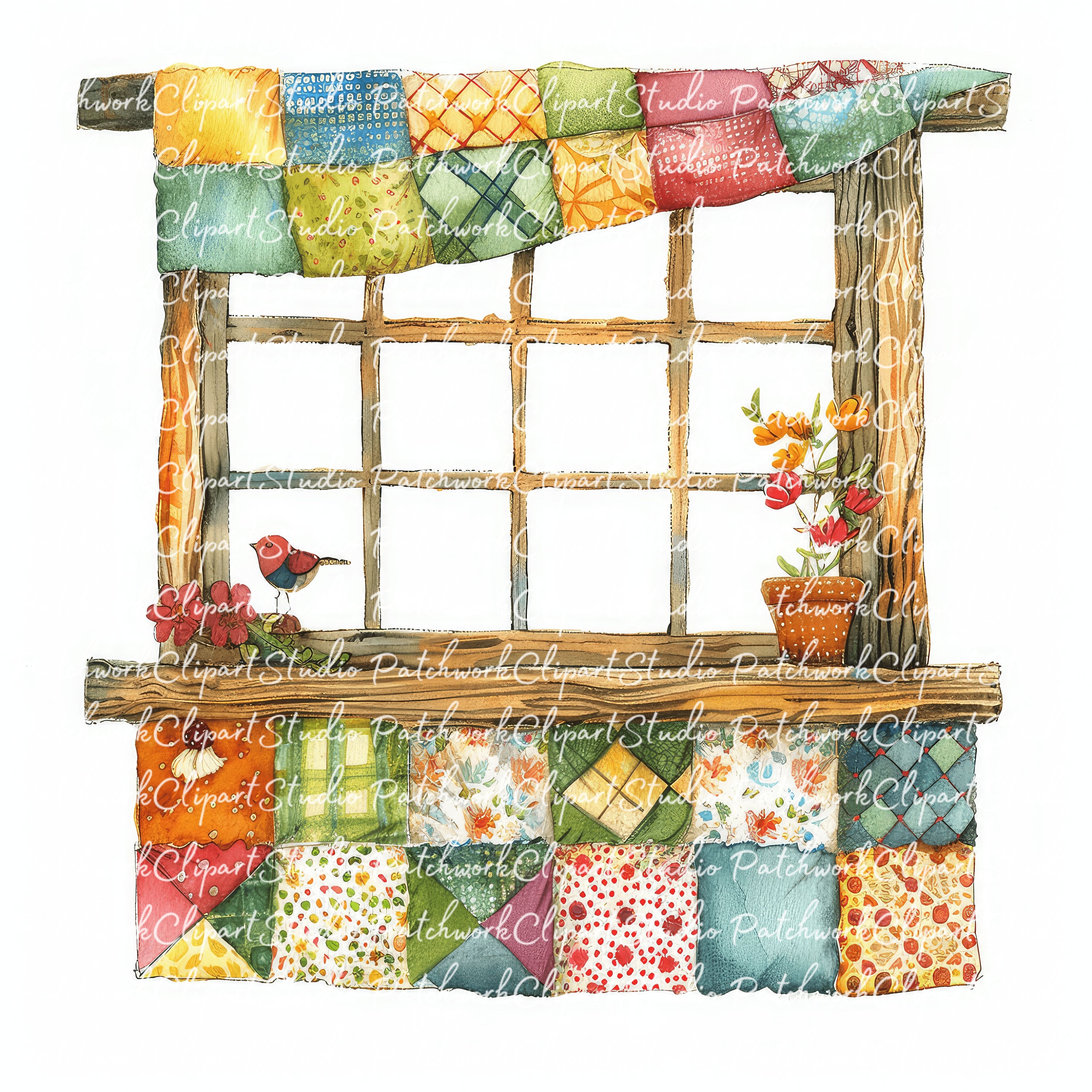 10 Windows Clipart Bundle, PNG & JPG, Printable Patchwork Window ...