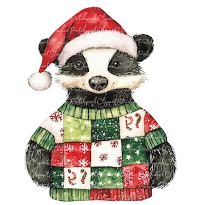 10 Christmas Badger Clipart Bundle, PNG & JPG, Printable Patchwork ...