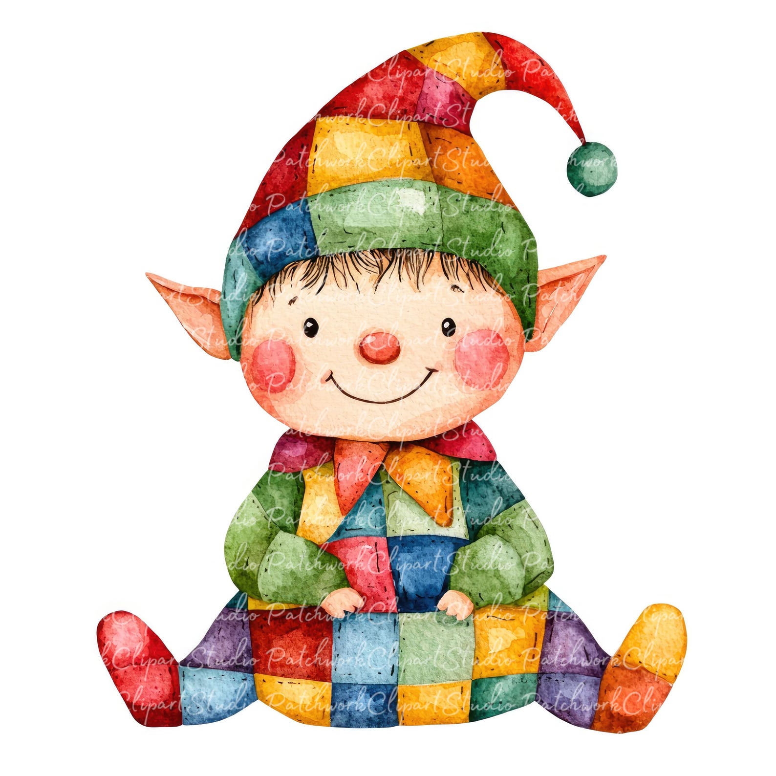 10 Elf Clipart Bundle, PNG & JPG, Printable Patchwork Christmas Elf ...