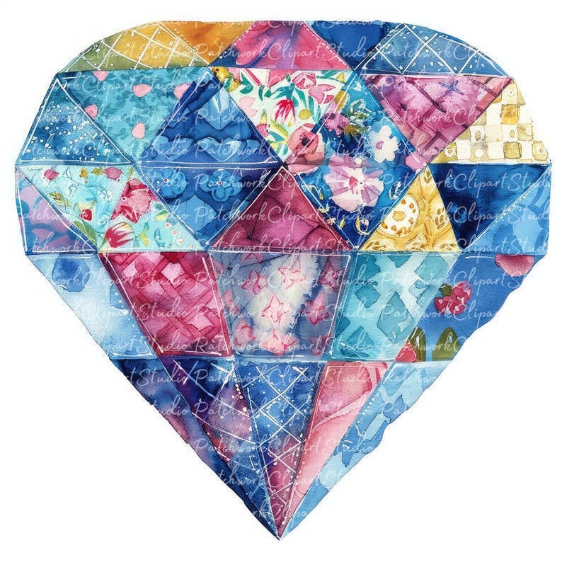 10 Diamonds Clipart Bundle, Printable Patchwork Diamond, Quilted Fabric Illustrations, Digital ...