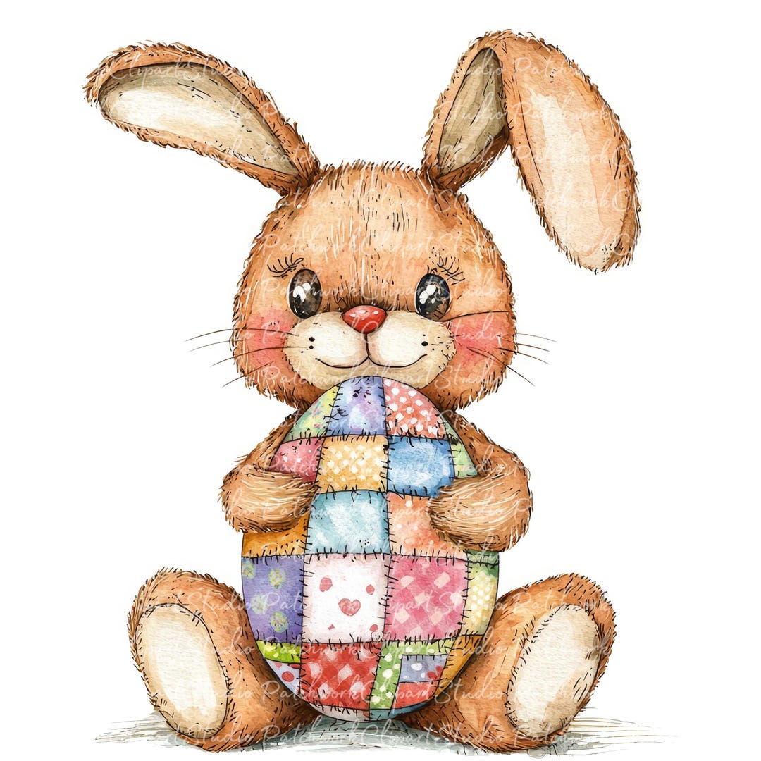 10 Easter Rabbit Clipart Bundle, PNG & JPG, Printable Patchwork Easter ...