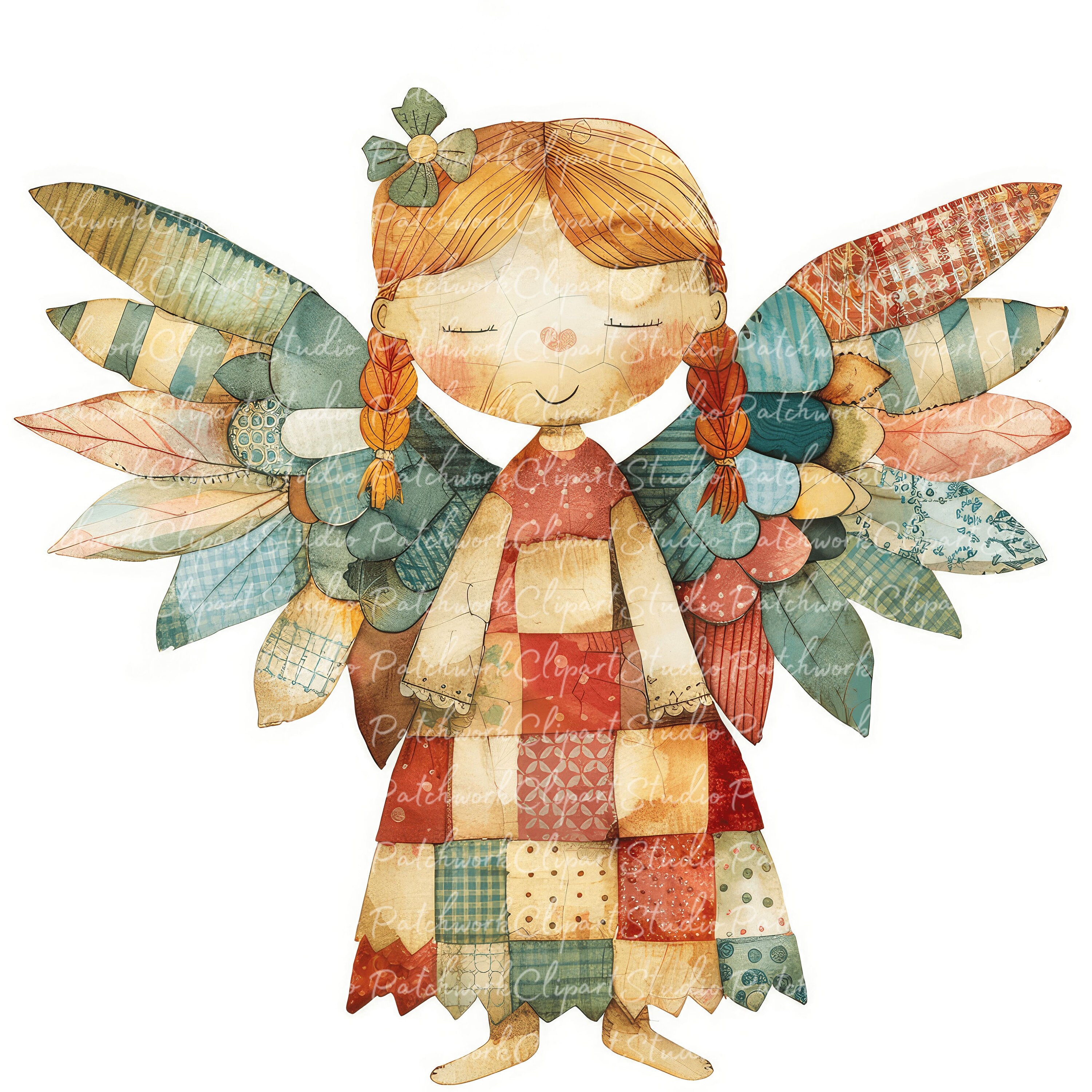 10 Angels Clipart Bundle, PNG & JPG, Printable Patchwork Angel ...