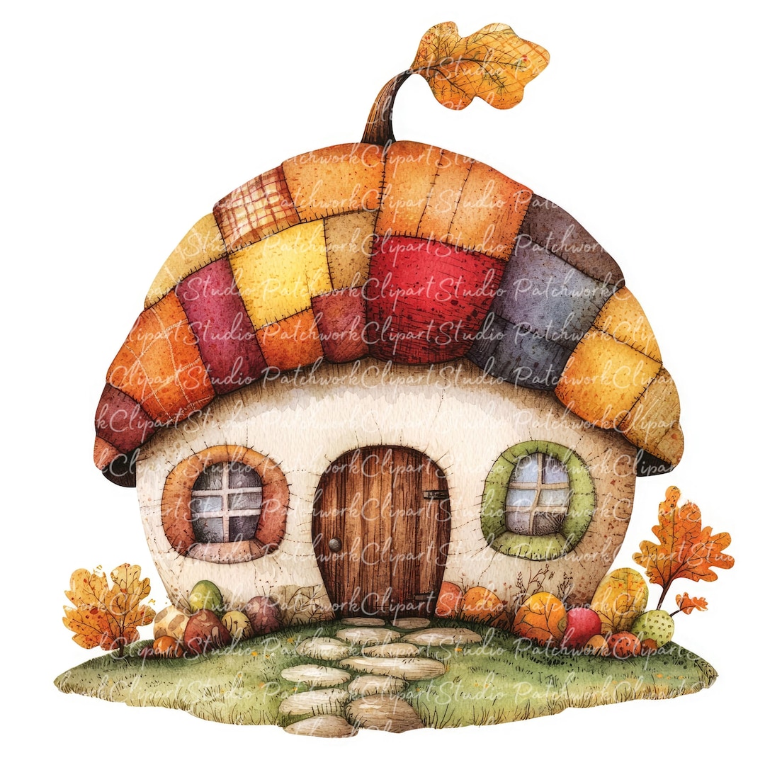 10 Acorn House Clipart Bundle, PNG & JPG, Printable Patchwork, Fall ...