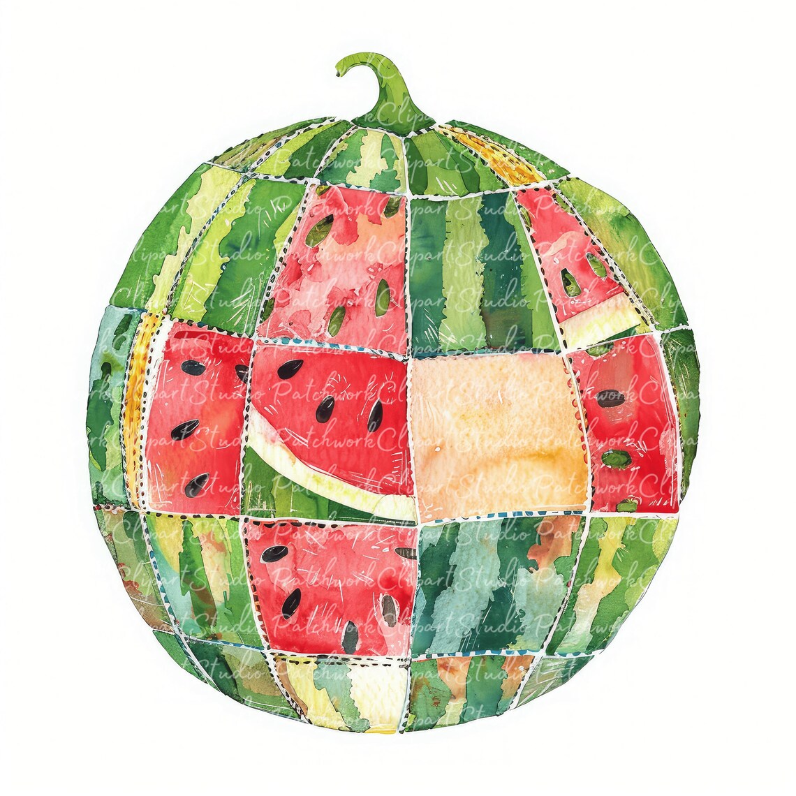 10 Watermelons Clipart Bundle, PNG & JPG, Printable Patchwork Melon ...