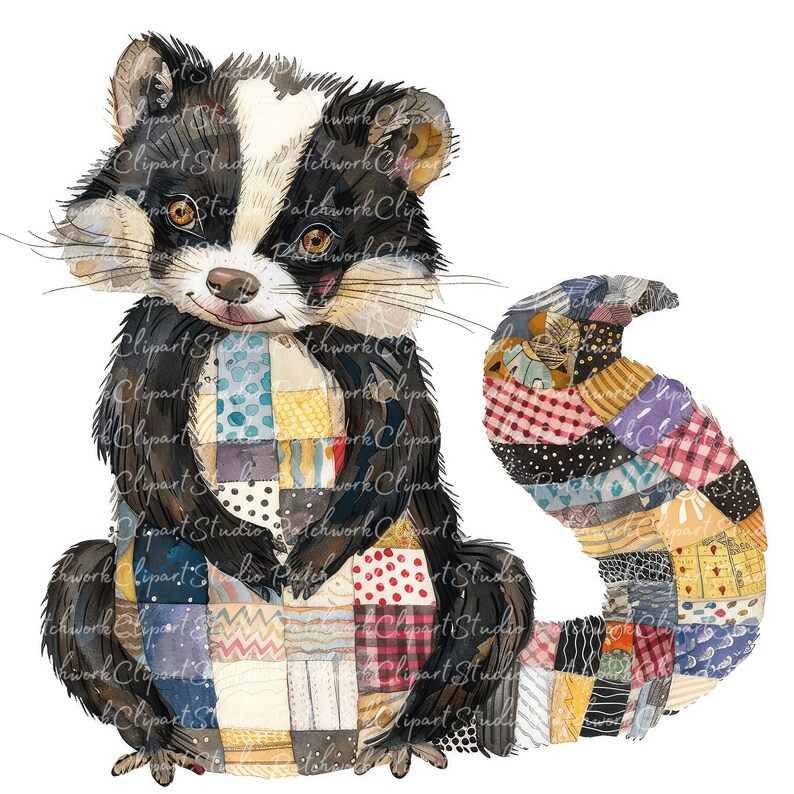 10 Skunk Clipart Bundle, PNG & JPG, Printable Patchwork Skunks ...