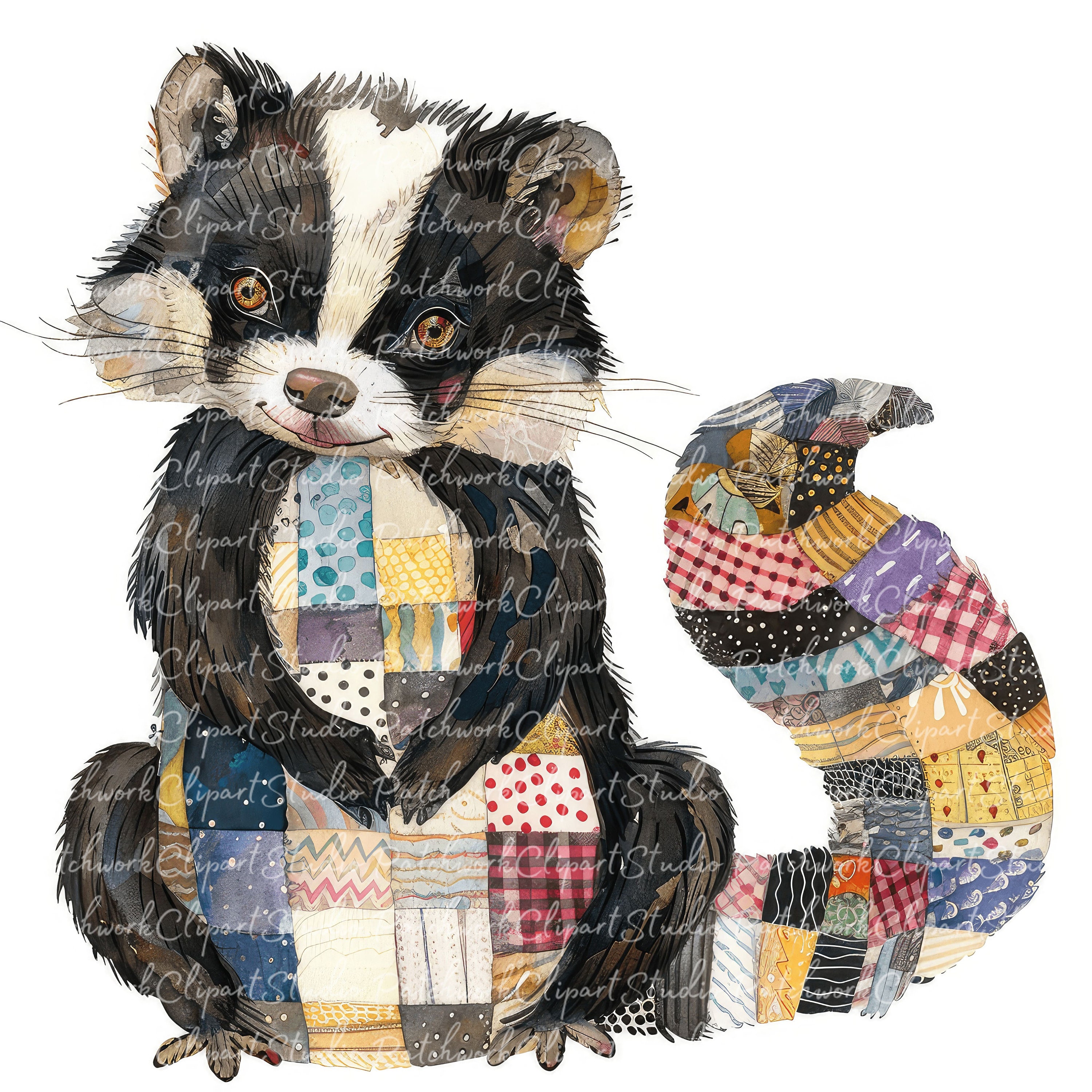 10 Skunk Clipart Bundle, PNG & JPG, Printable Patchwork Skunks ...
