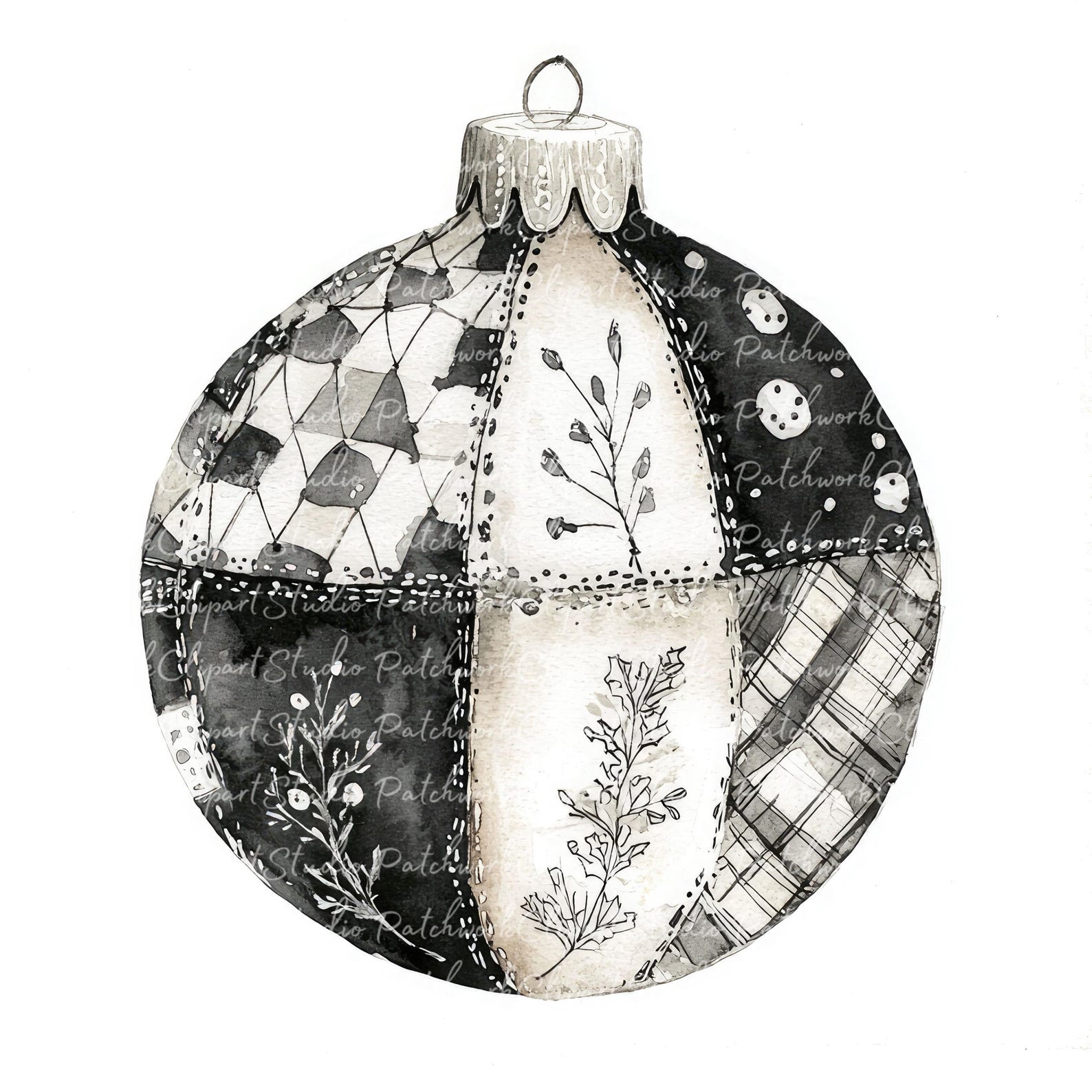 10 Black White Christmas Bauble Clipart Bundle, PNG & JPG, Printable ...