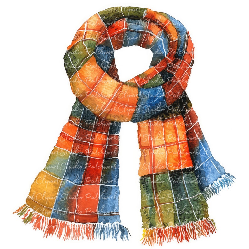 10 Scarf Clipart Bundle, Printable Patchwork Scarves, Quilted Fabric ...