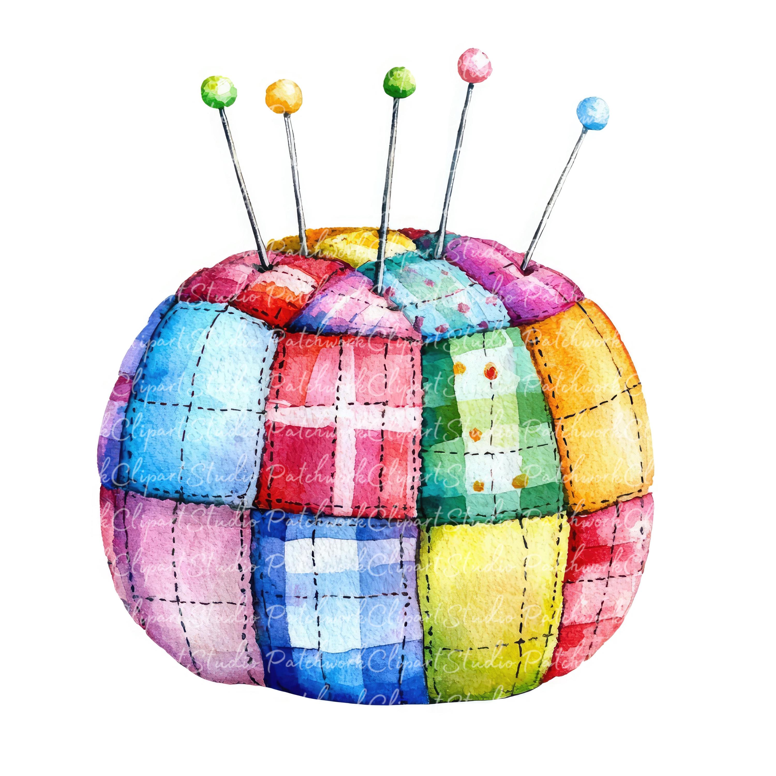 10 Pin Cushion Clipart Bundle, PNG & JPG, Printable Patchwork, Sewing ...