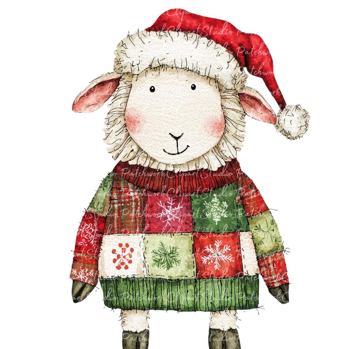 10 Christmas Sheep Clipart Bundle, PNG & JPG, Printable Patchwork, XMAS ...