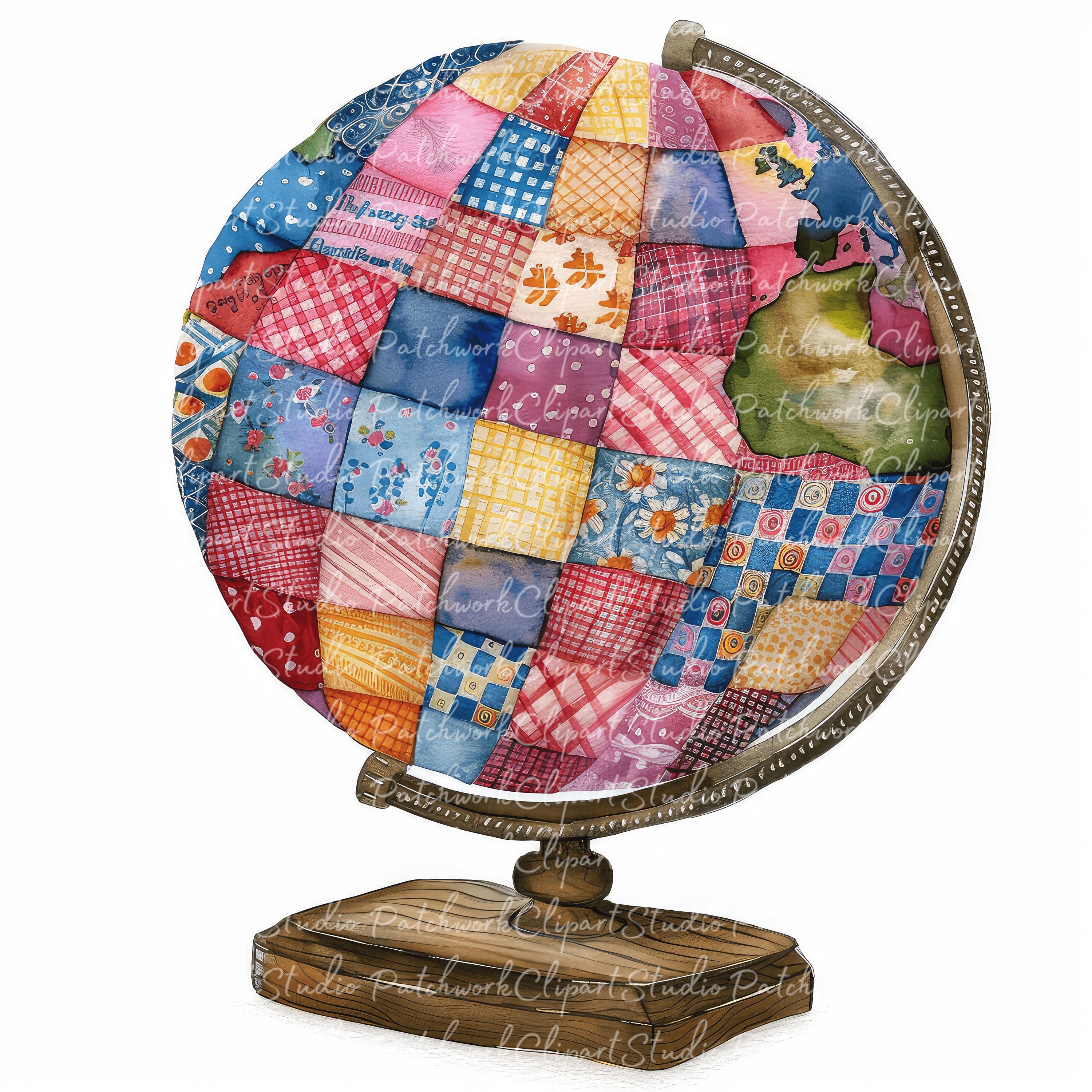 10 Globes Clipart Bundle, PNG & JPG, Printable Patchwork Globe ...