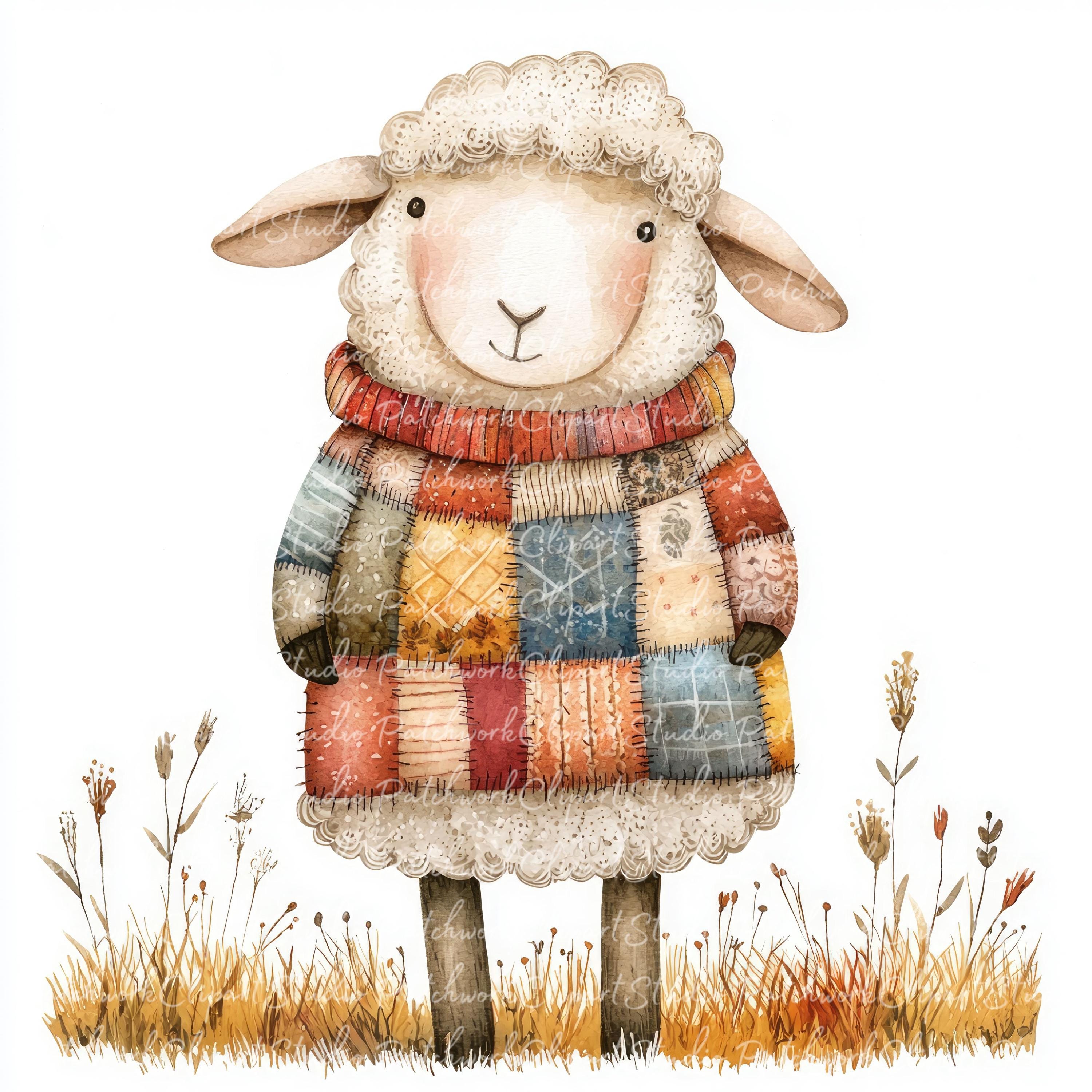 10 Autumn Sheep Clipart Bundle, PNG & JPG, Printable Patchwork, Sheep ...