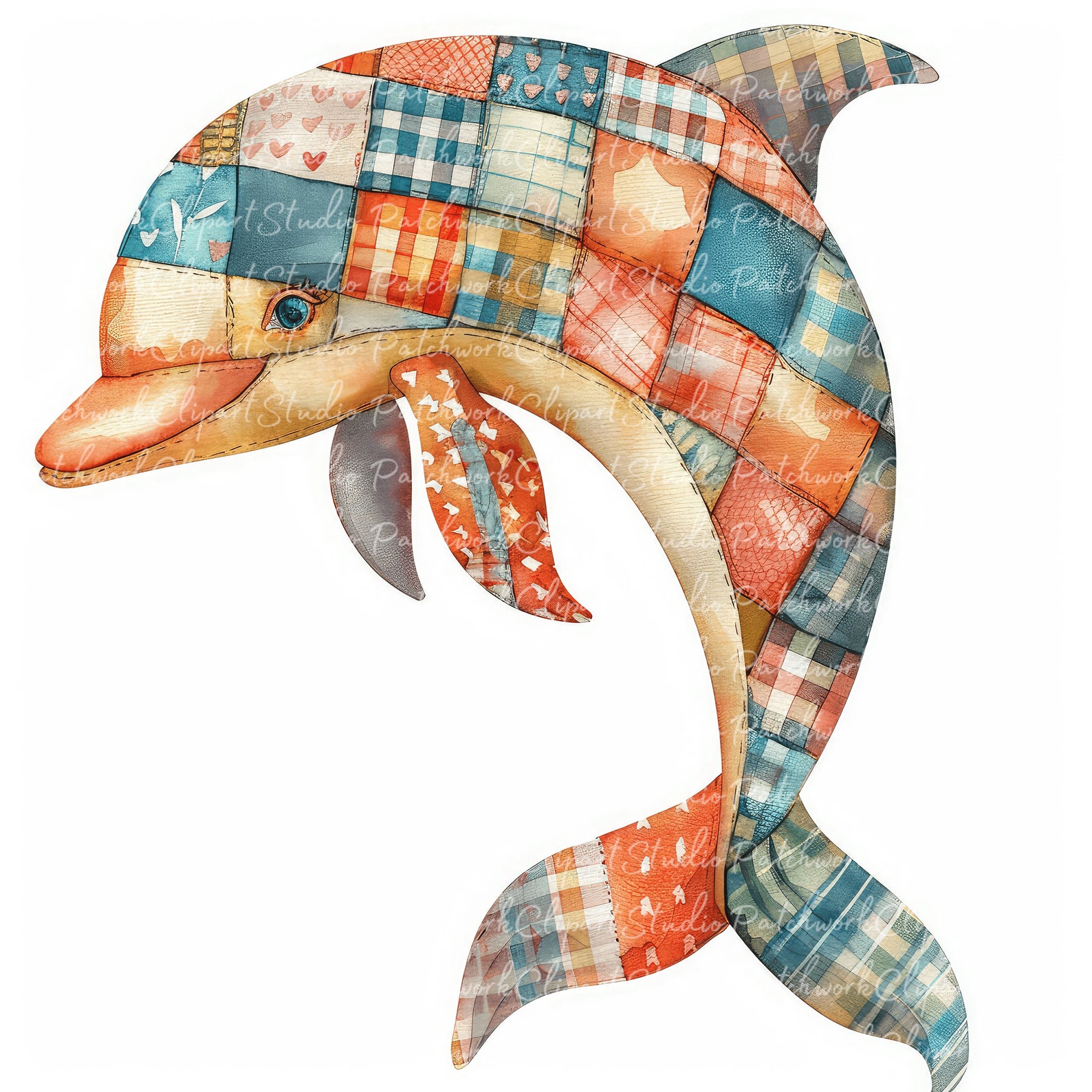 10 Dolphins Clipart Bundle, PNG & JPG, Printable Patchwork Dolphin ...