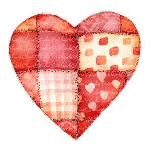 10 Red Heart Clipart Bundle, PNG & JPG, Printable Patchwork ...