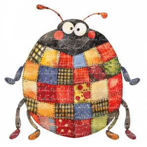 10 Ladybugs Clipart Bundle, PNG & JPG, Printable Patchwork Ladybug ...