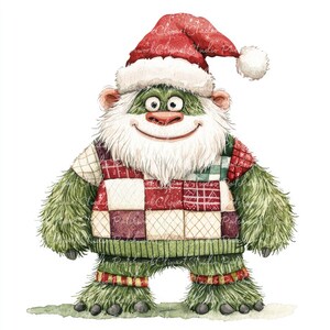 10 Christmas Yeti Clipart Bundle, PNG & JPG, Printable Patchwork ...