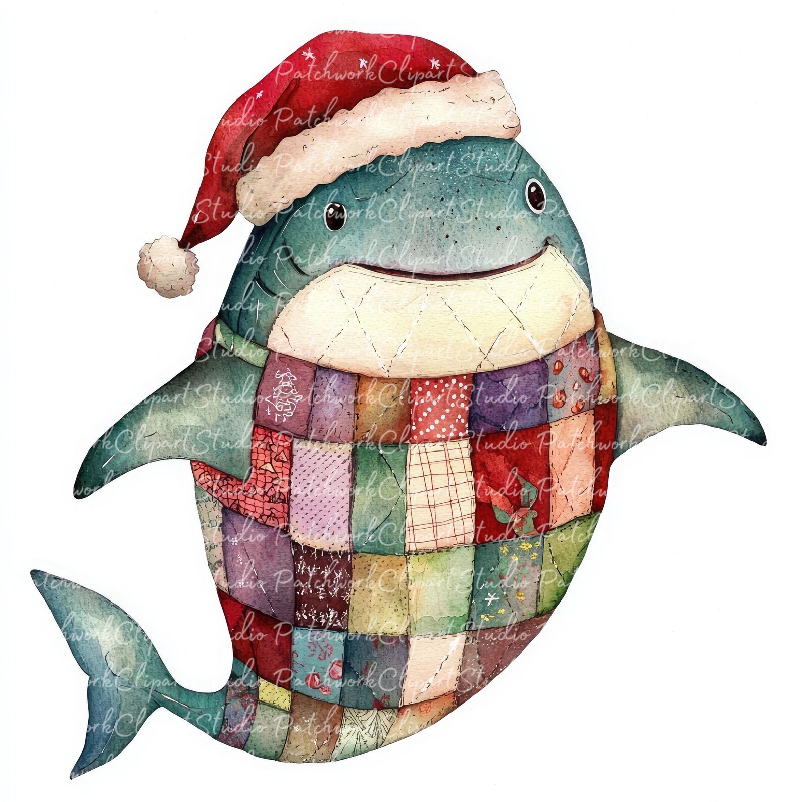 10 Christmas Shark Clipart Bundle, PNG & JPG, Printable Patchwork ...