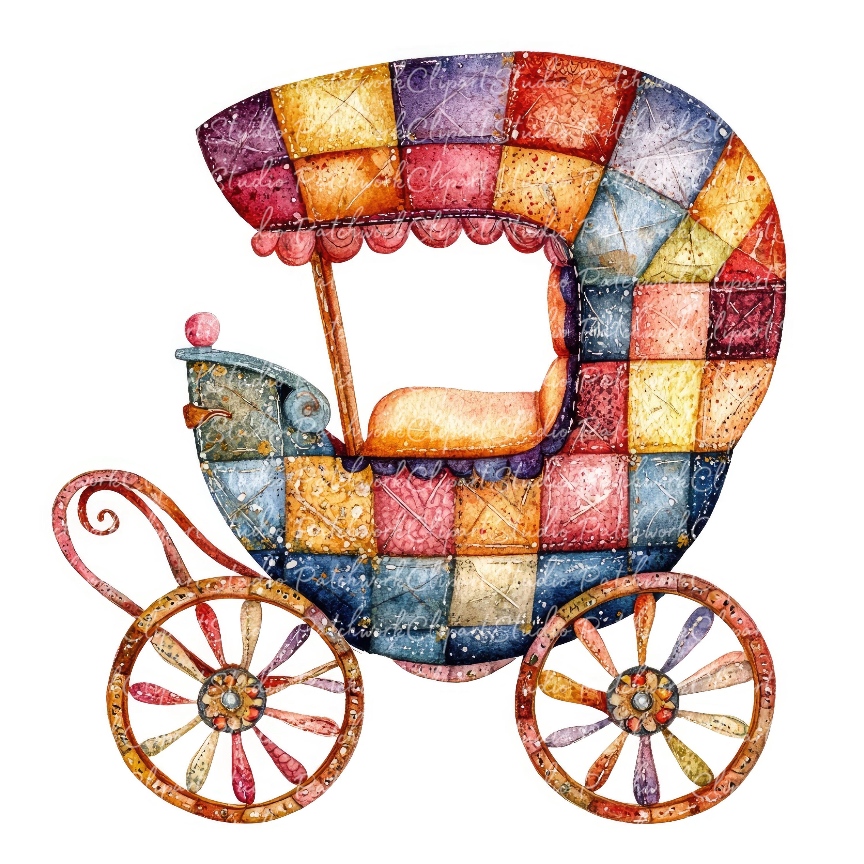 10 Carriage Clipart Bundle, PNG & JPG, Printable Patchwork Carriage ...