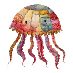 10 Jellyfish Clipart Bundle, PNG & JPG, Printable Patchwork Sea ...