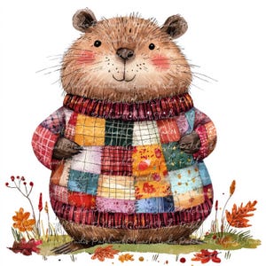 10 Autumn Beaver Clipart Bundle, PNG & JPG Printable Patchwork, Beaver ...