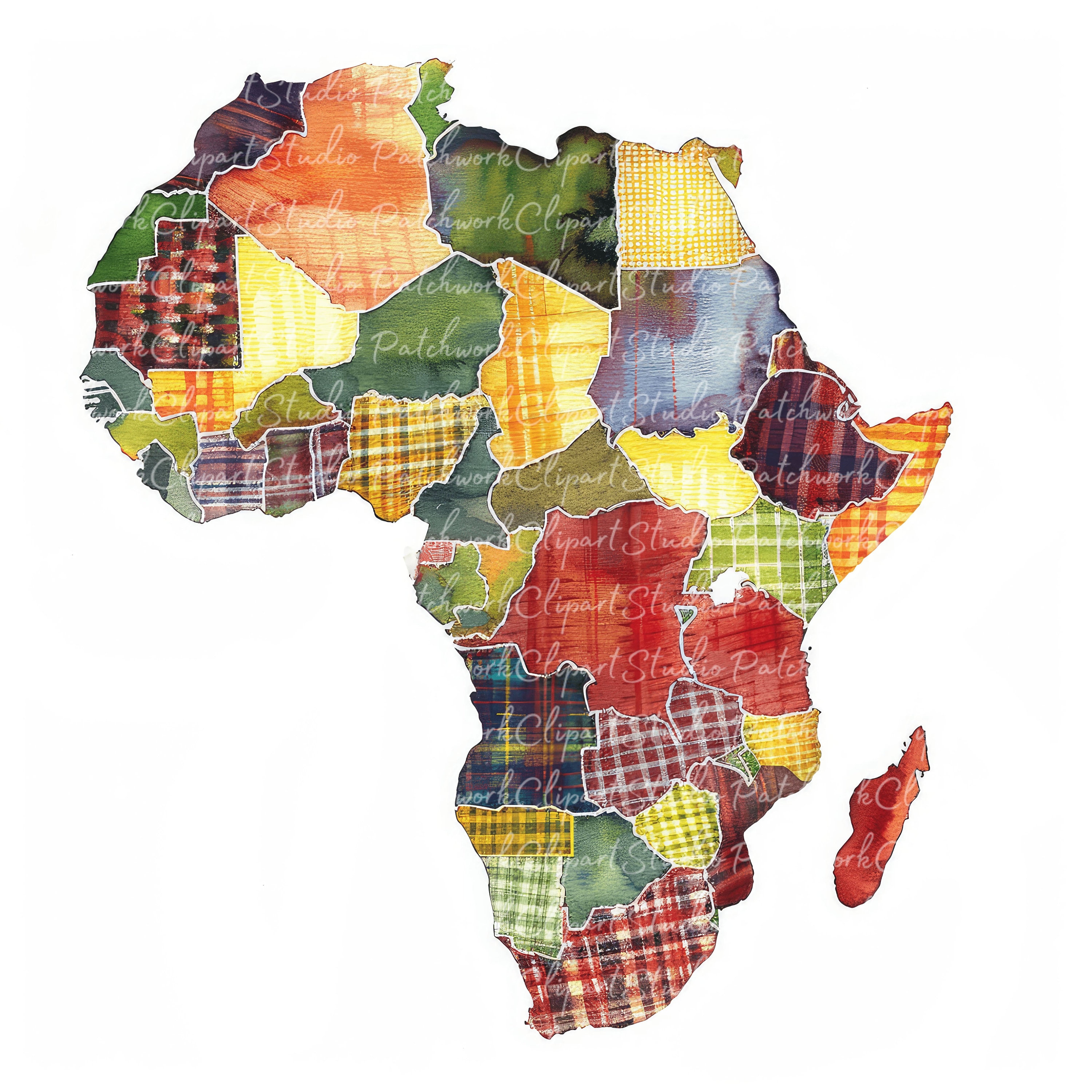 10 Africa Clipart Bundle, PNG & JPG, Printable Patchwork African ...