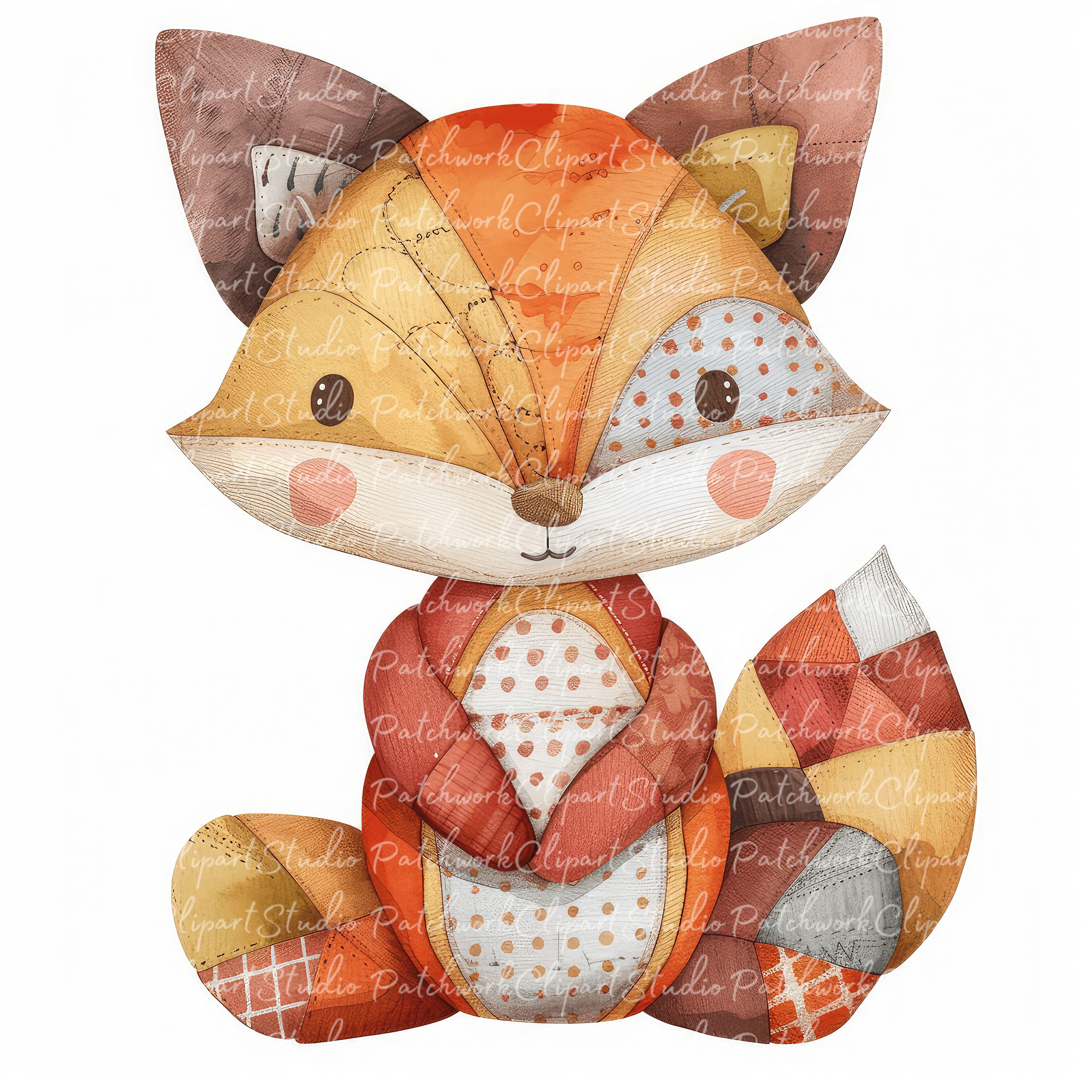 10 Foxes Clipart Bundle, Printable Patchwork Fox, Quilted Fabric ...