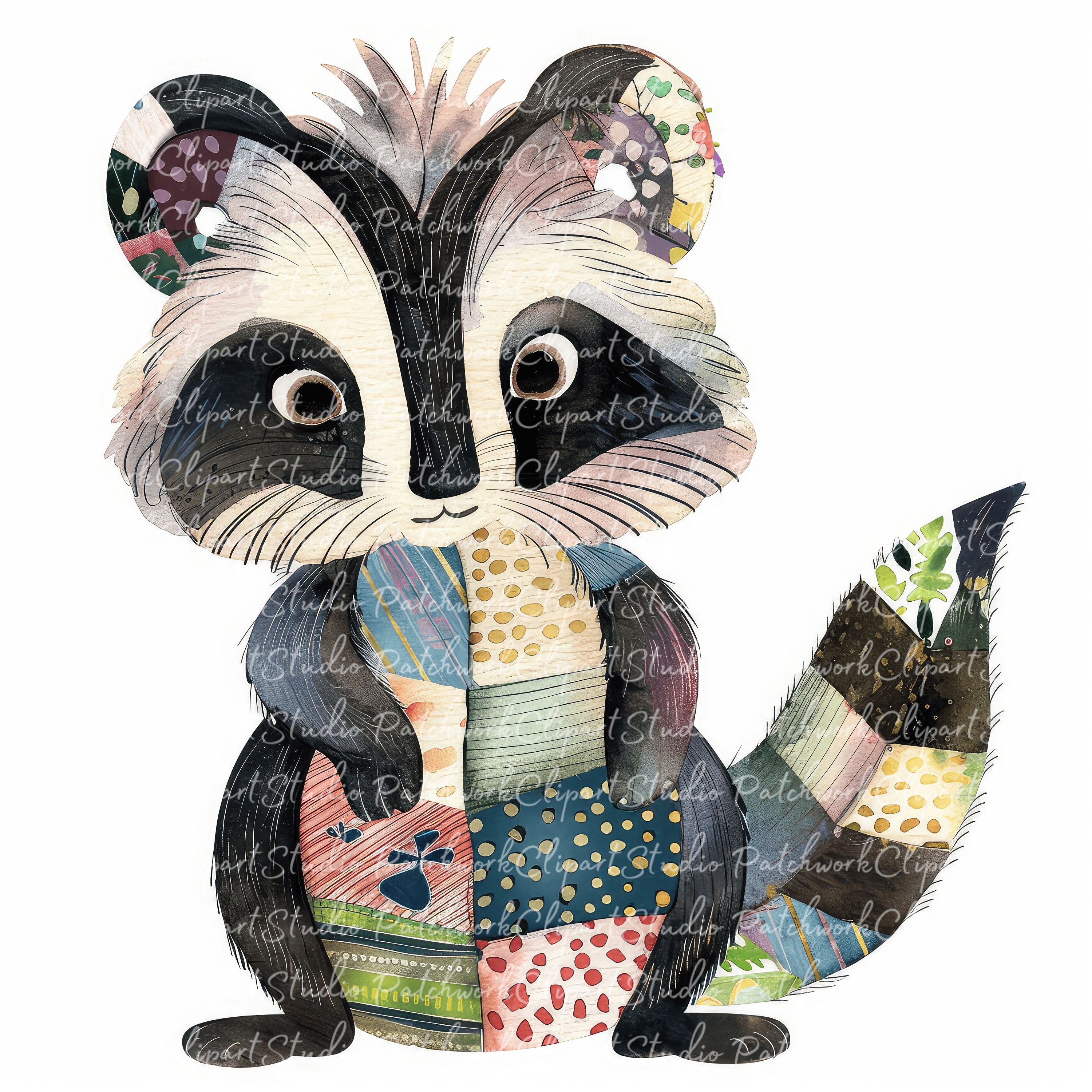10 Skunk Clipart Bundle, PNG & JPG, Printable Patchwork Skunks ...