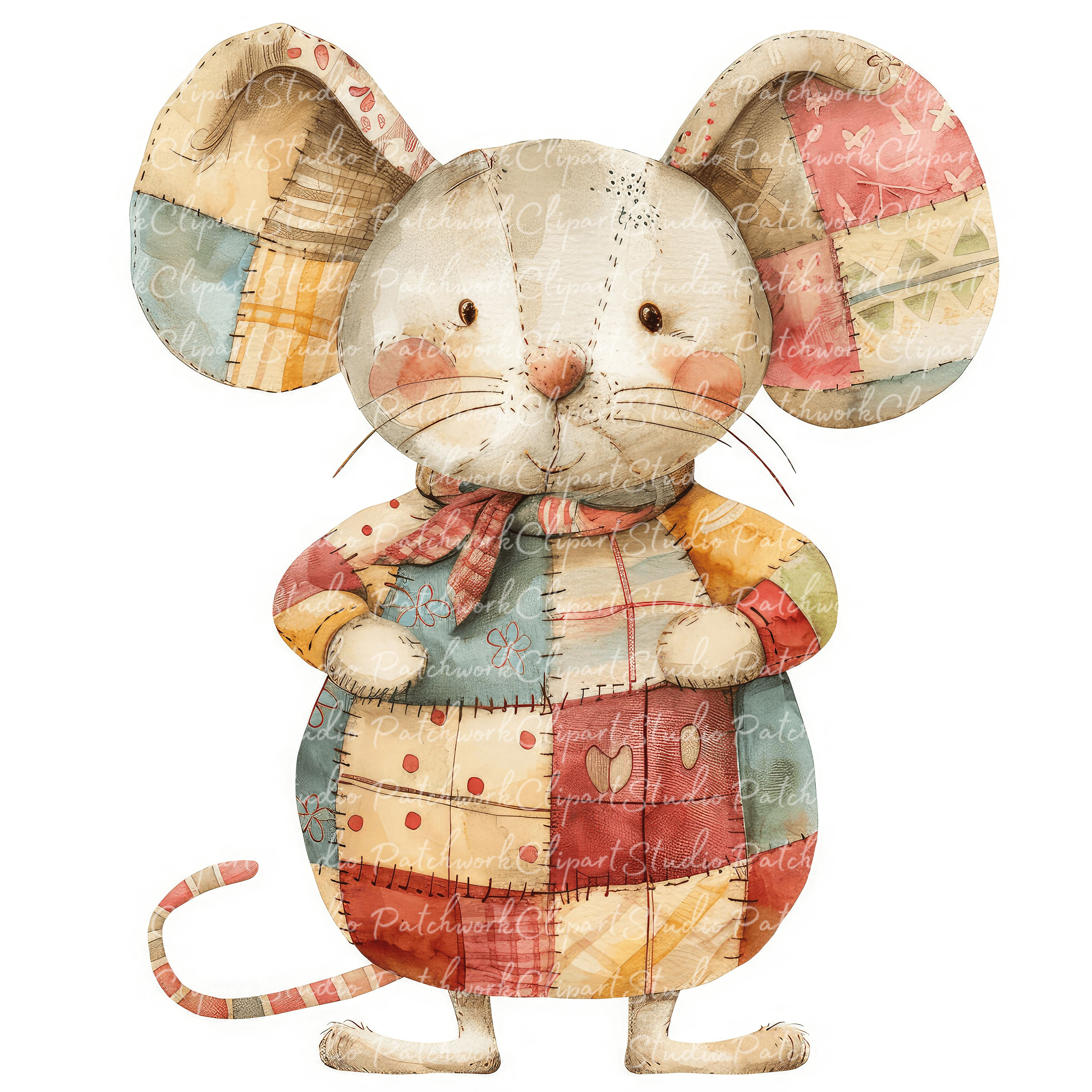 10 Mice Clipart Bundle, Printable Patchwork Mouse, Quilted Fabric ...