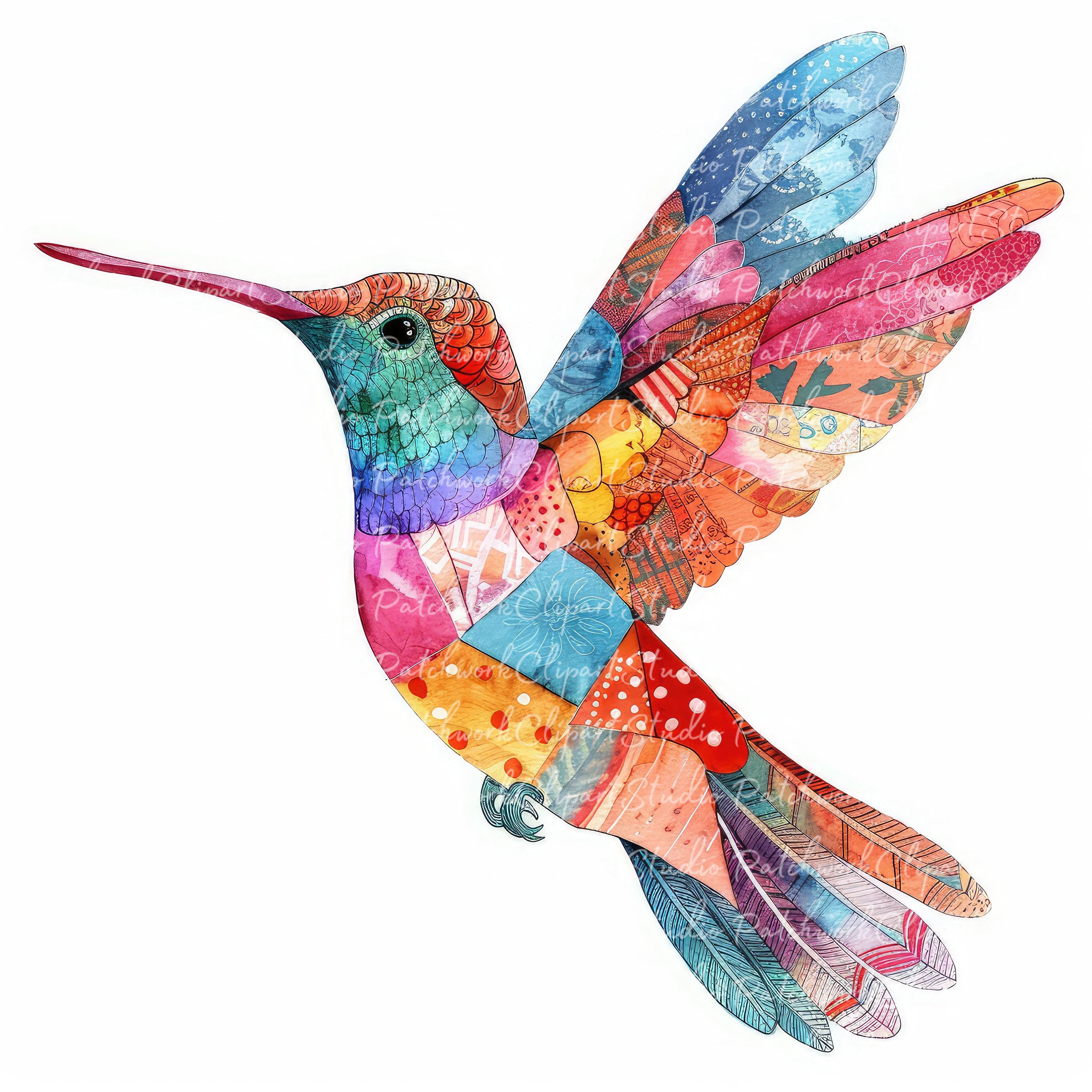 10 Hummingbirds Clipart Bundle, PNG & JPG, Printable Patchwork ...