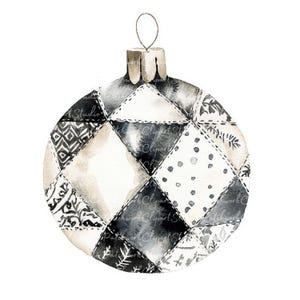 10 Black White Christmas Bauble Clipart Bundle, PNG & JPG, Printable ...