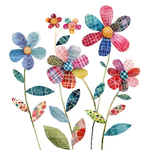 10 Flowers Clipart Bundle, PNG & JPG, Printable Patchwork Flower ...