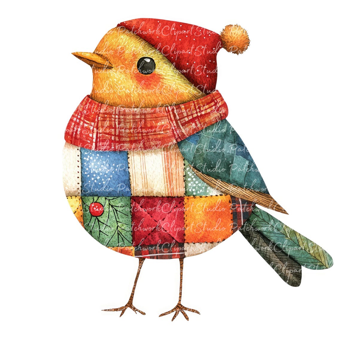 10 Robin Clipart Bundle, PNG & JPG, Printable Patchwork, Christmas ...