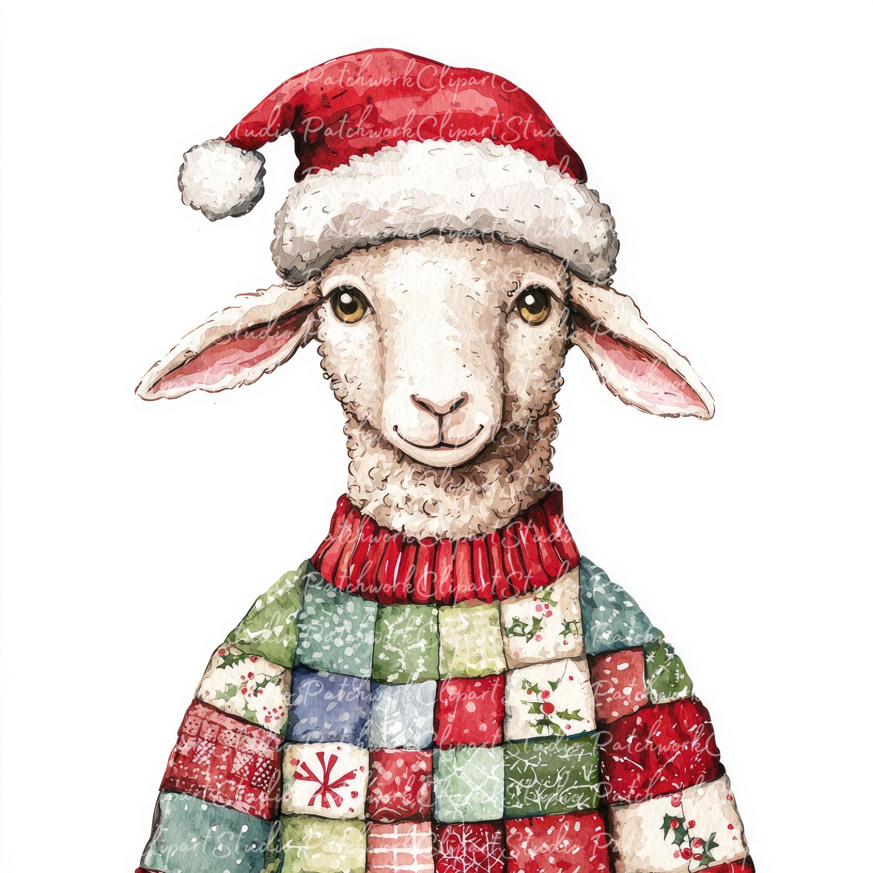 10 Christmas Sheep Clipart Bundle, PNG & JPG, Printable Patchwork, XMAS ...