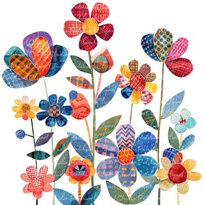 10 Flowers Clipart Bundle, PNG & JPG, Printable Patchwork Flower ...