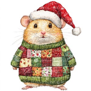 10 Christmas Hamster Clipart Bundle, PNG & JPG, Printable Patchwork ...