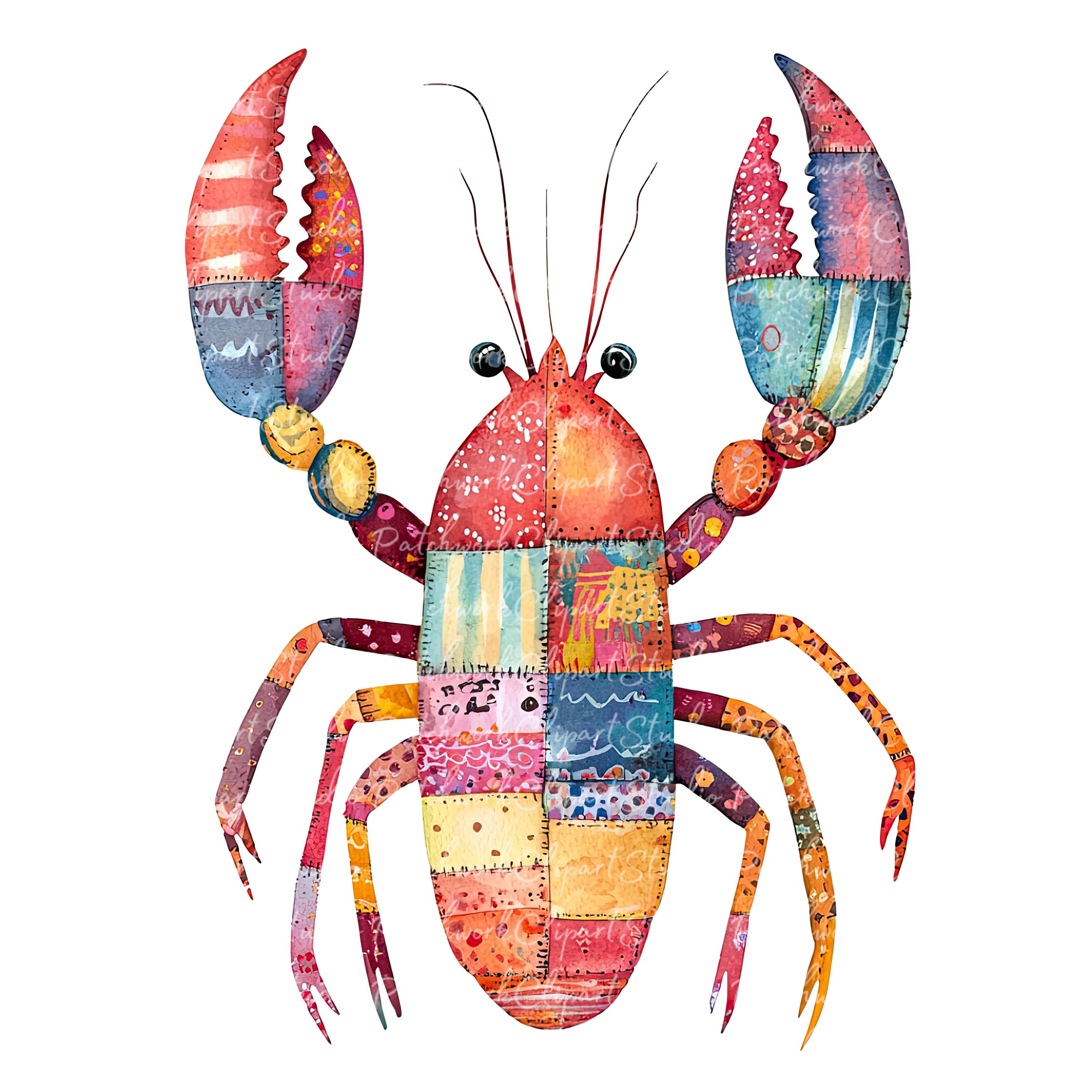 10 Lobster Clipart Bundle, PNG & JPG, Printable Patchwork Lobster ...