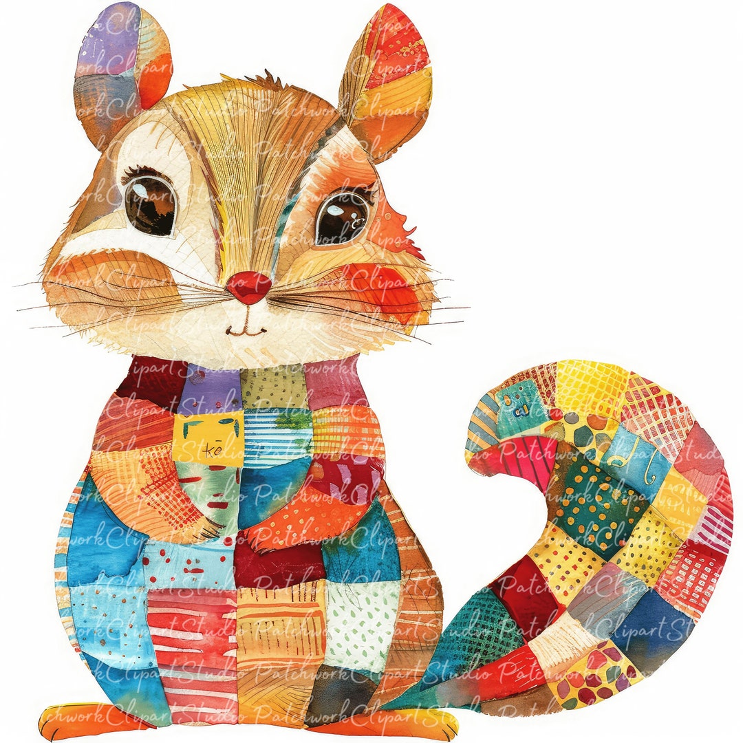 10 Chipmunks Clipart Bundle, PNG & JPG, Printable Patchwork Chipmunk ...