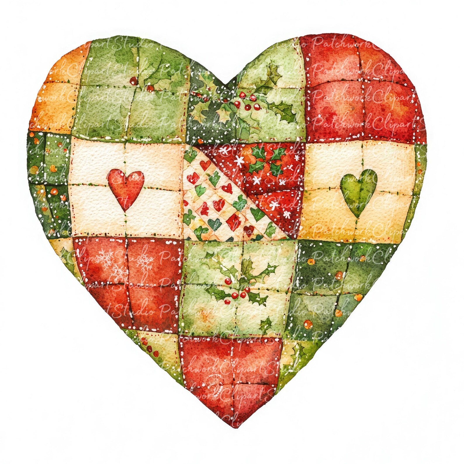 10 Christmas Heart Clipart Bundle, PNG & JPG, Printable Patchwork, XMAS ...