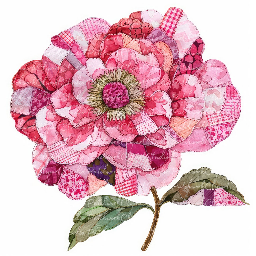 10 Peonies Clipart Bundle, PNG & JPG, Printable Patchwork Peony ...