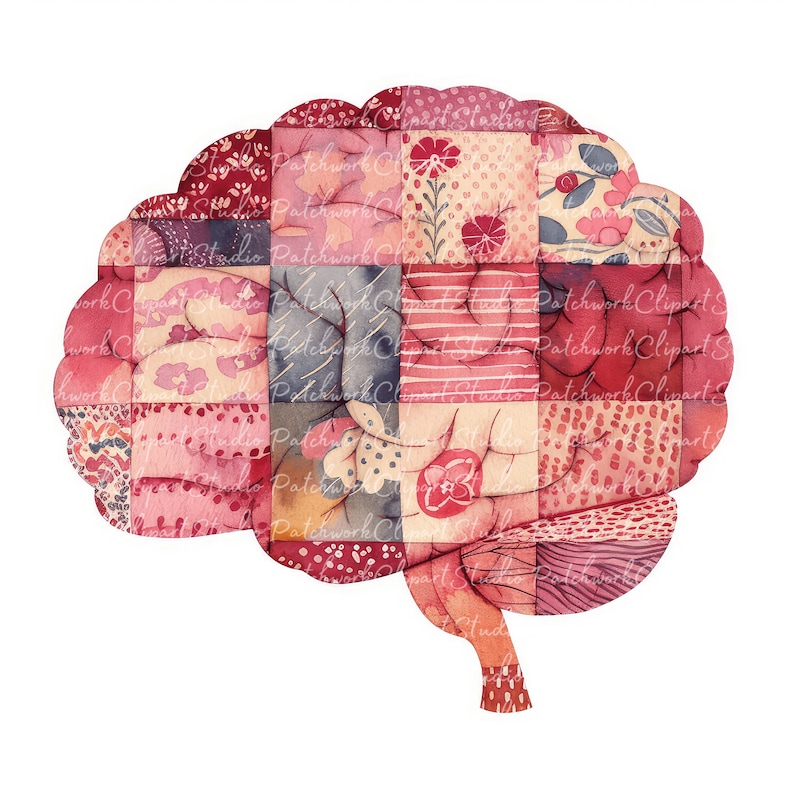 10 Brains Clipart Bundle, PNG & JPG, Printable Patchwork Brain ...