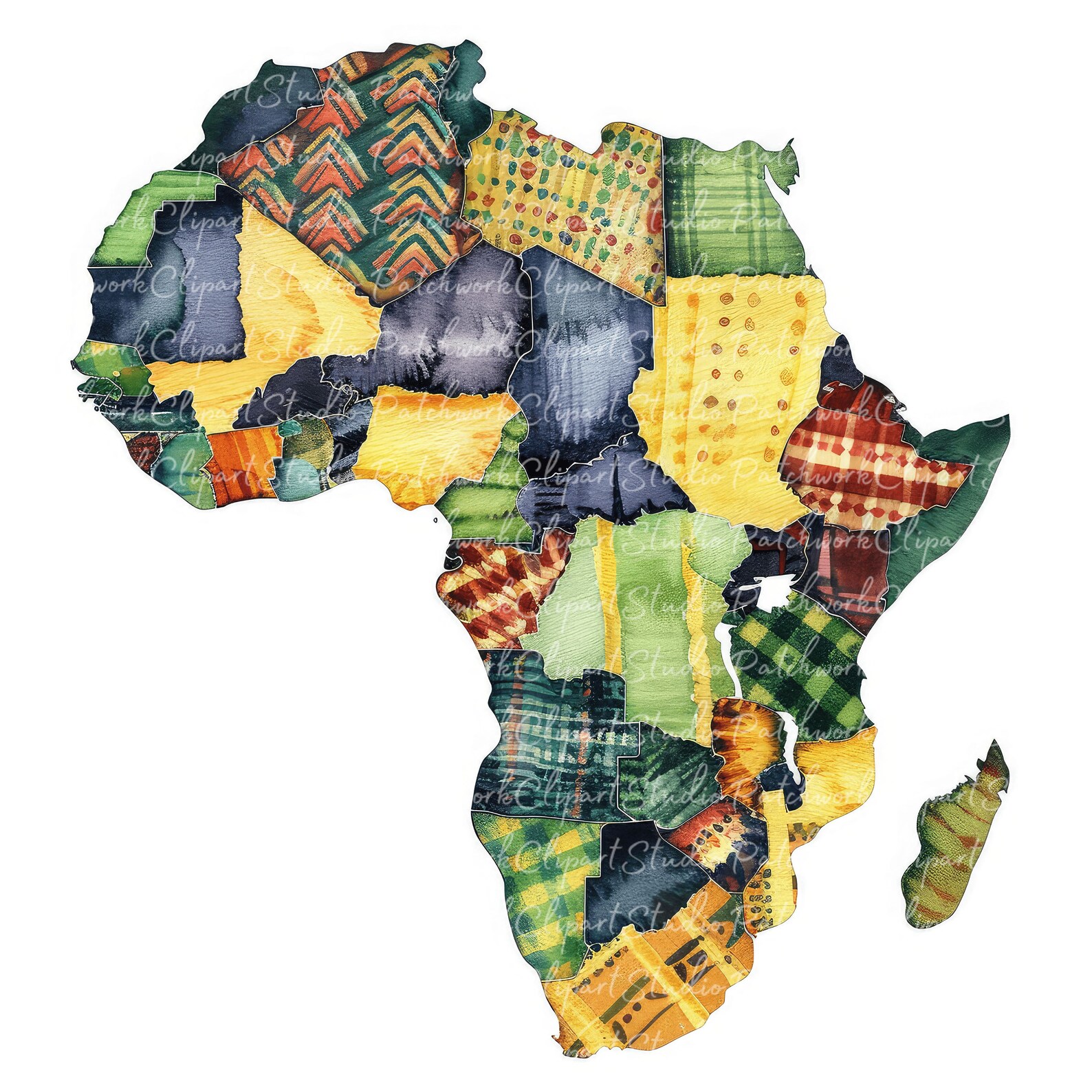 10 Africa Clipart Bundle, PNG & JPG, Printable Patchwork African ...