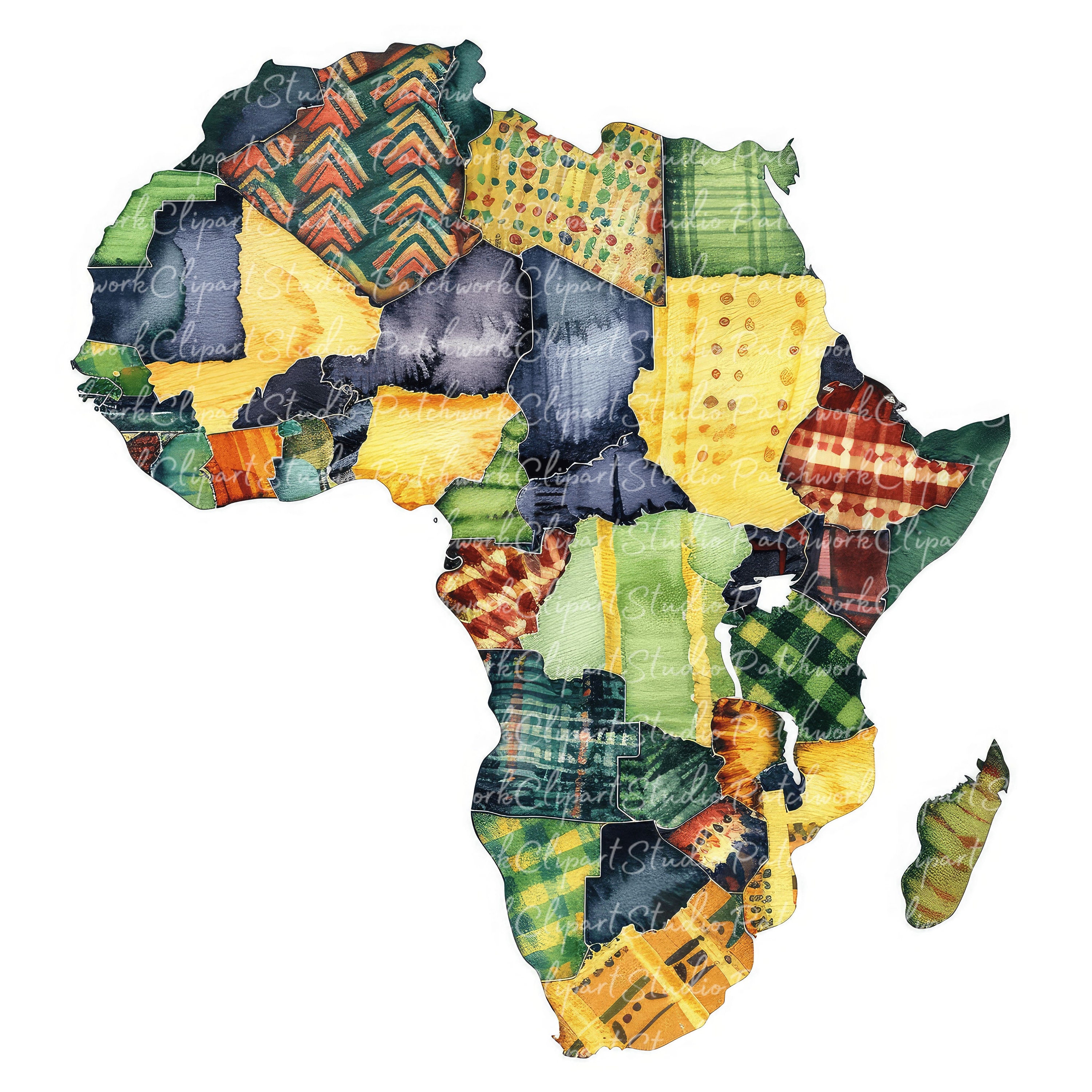 10 Africa Clipart Bundle, PNG & JPG, Printable Patchwork African ...