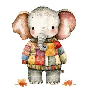 10 Autumn Elephant Clipart Bundle, PNG & JPG, Printable Patchwork ...