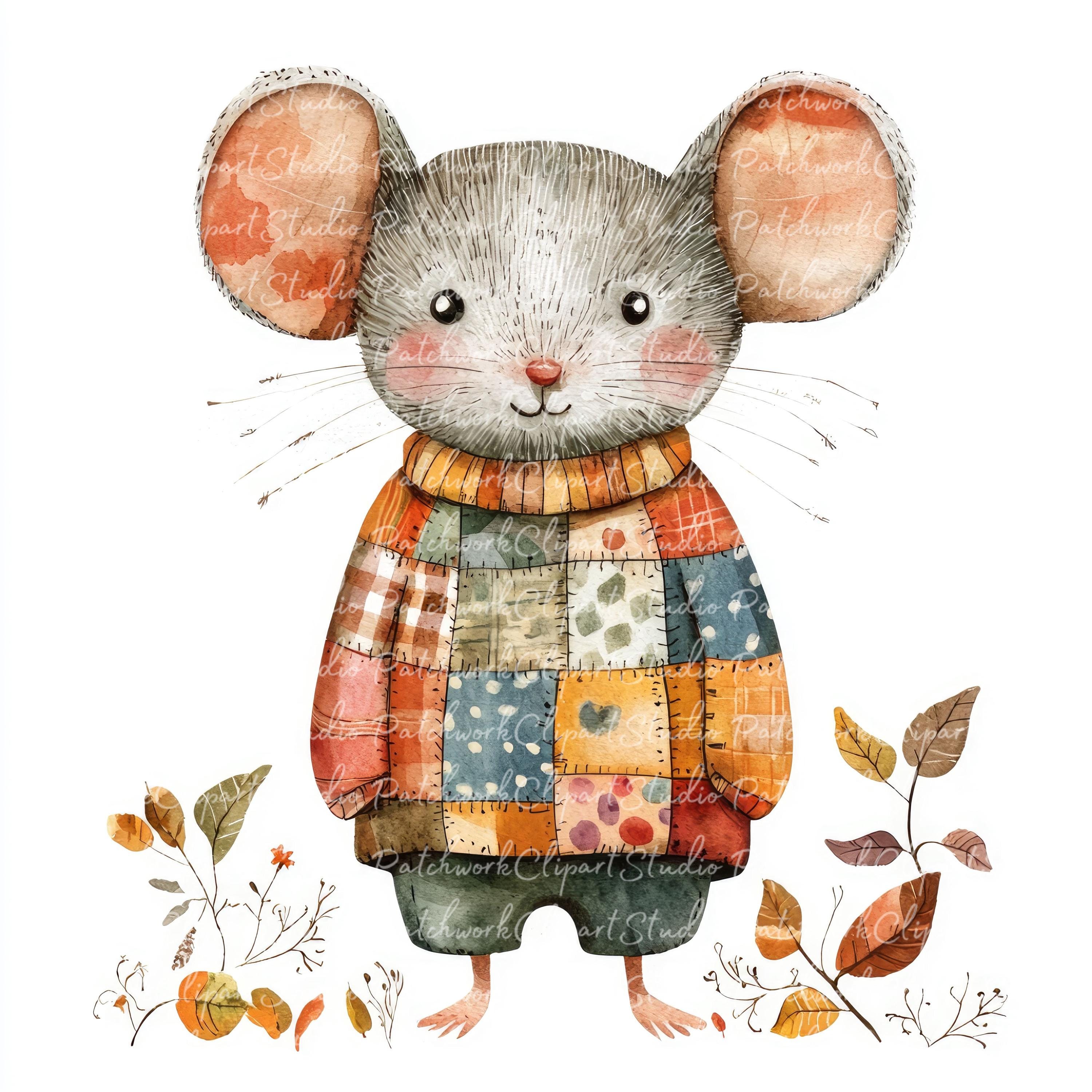 10 Autumn Mouse Clipart Bundle, PNG & JPG, Printable Patchwork, Mouse ...