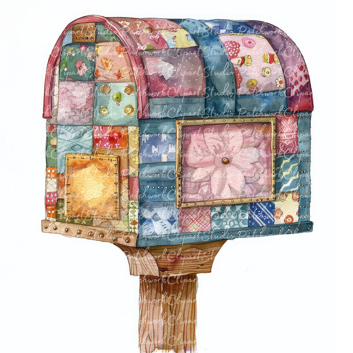 10 Mailboxes Clipart Bundle, PNG & JPG, Printable Patchwork Mailbox ...