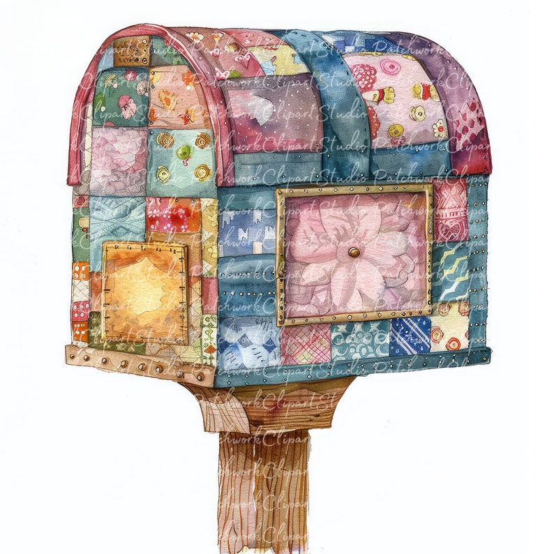 10 Mailboxes Clipart Bundle, PNG & JPG, Printable Patchwork Mailbox ...
