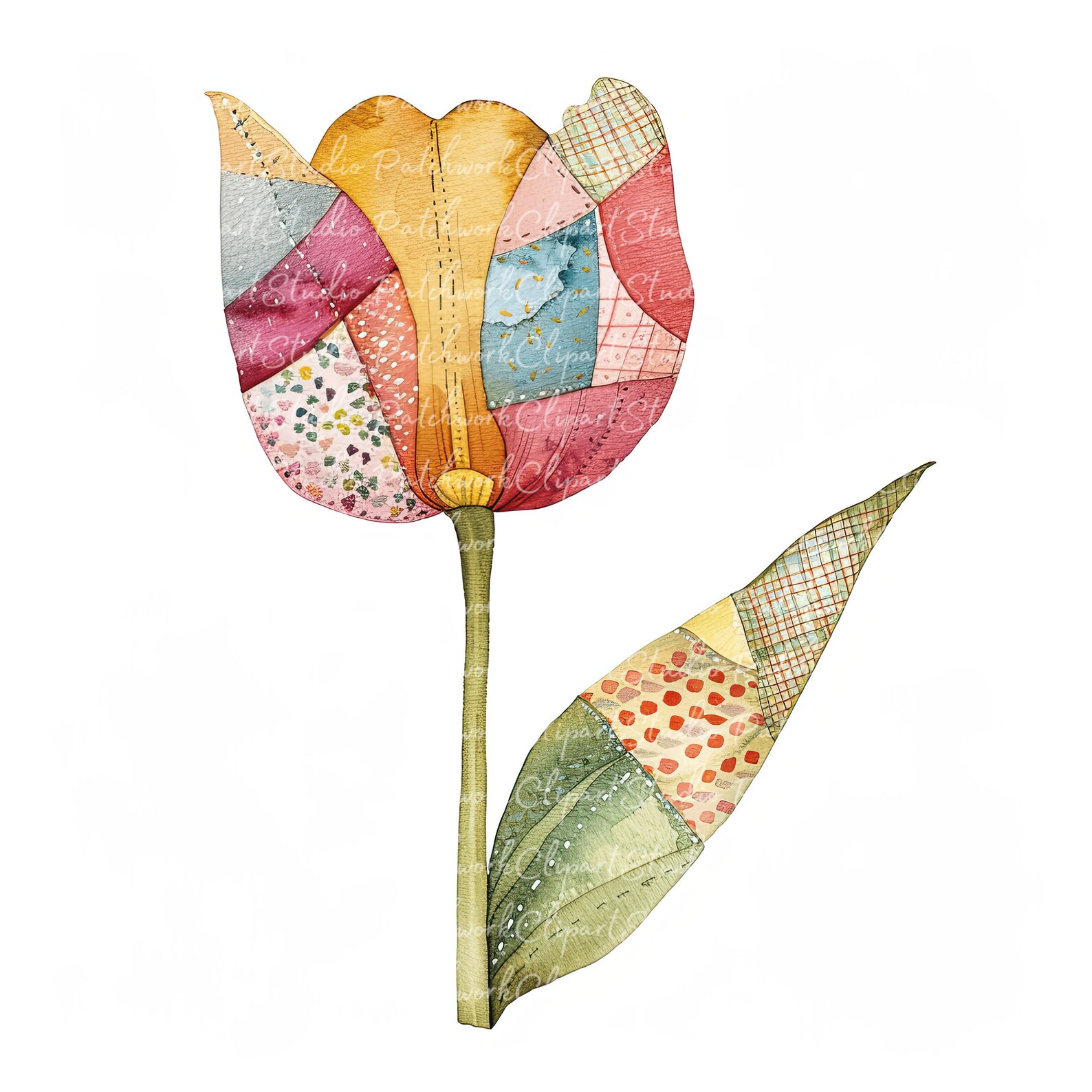 10 Tulips Clipart Bundle, PNG & JPG, Printable Patchwork Tulip ...