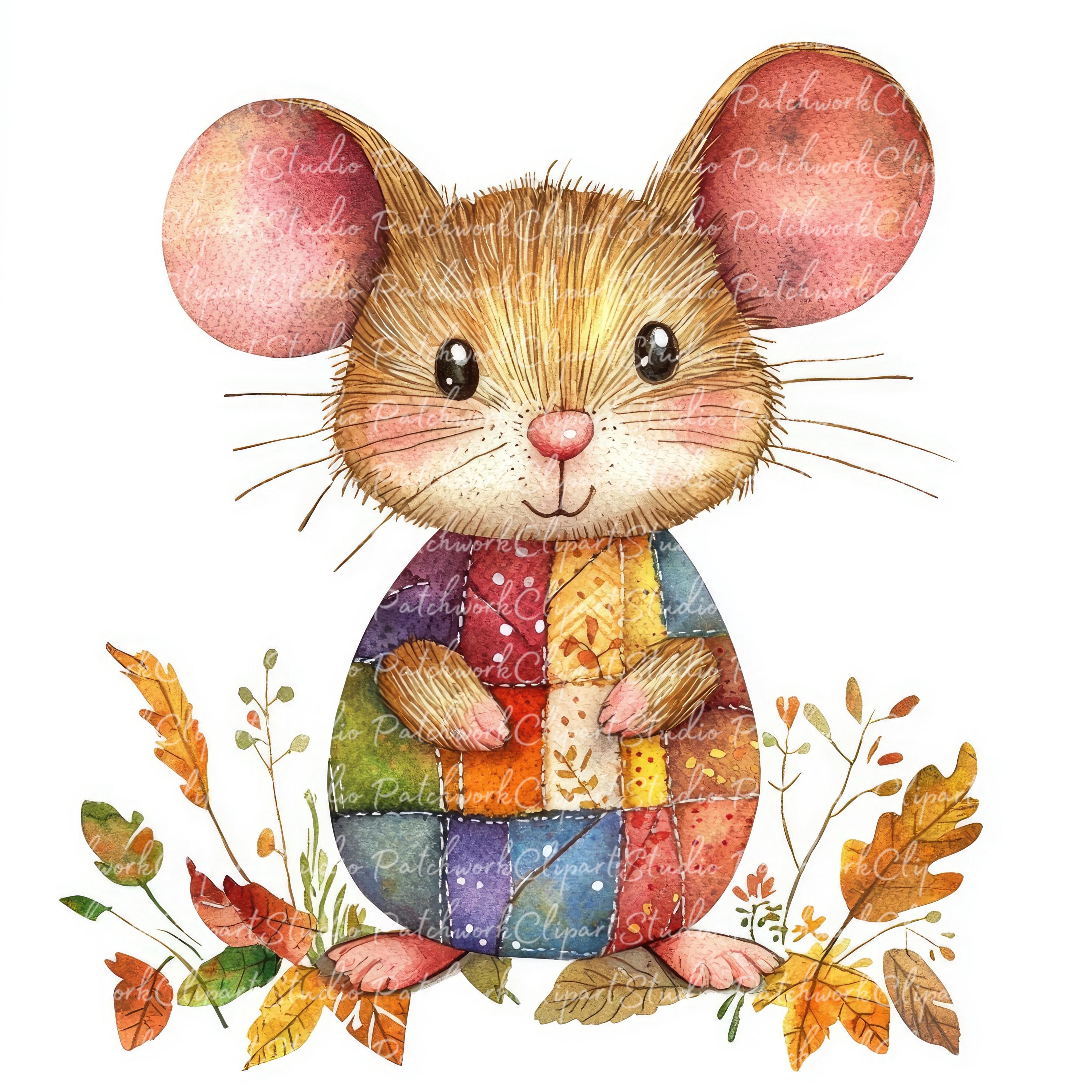 10 Autumn Mouse Clipart Bundle, PNG & JPG, Printable Patchwork, Mouse ...