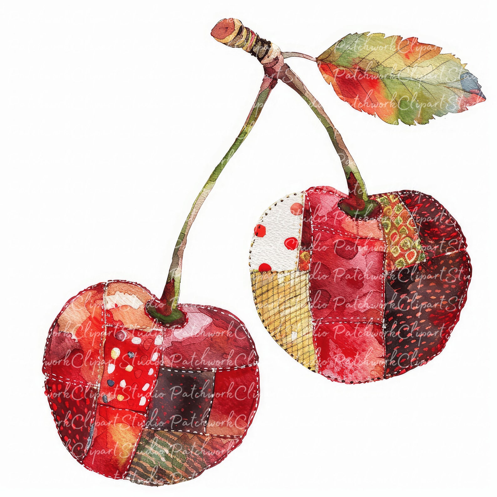 10 Cherries Clipart Bundle, PNG & JPG, Printable Patchwork Cherry ...