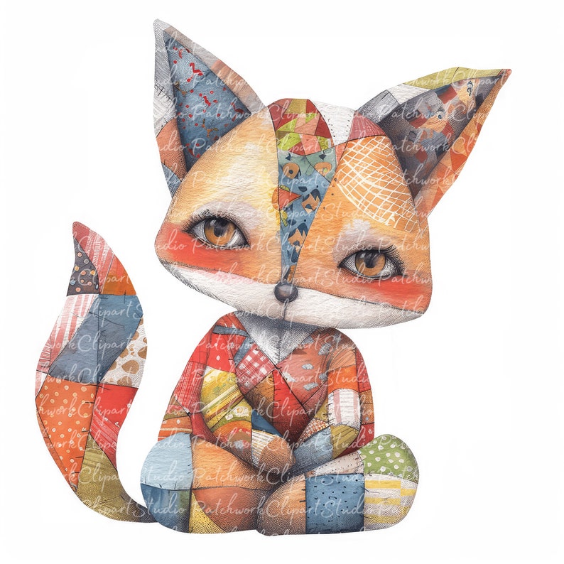 10 Foxes Clipart Bundle, Printable Patchwork Fox, Quilted Fabric ...